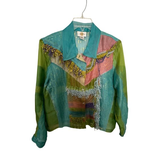 Sandy Starkman | Tops | Sandy Starkman Silk Blouse Green Blue Sheer ...